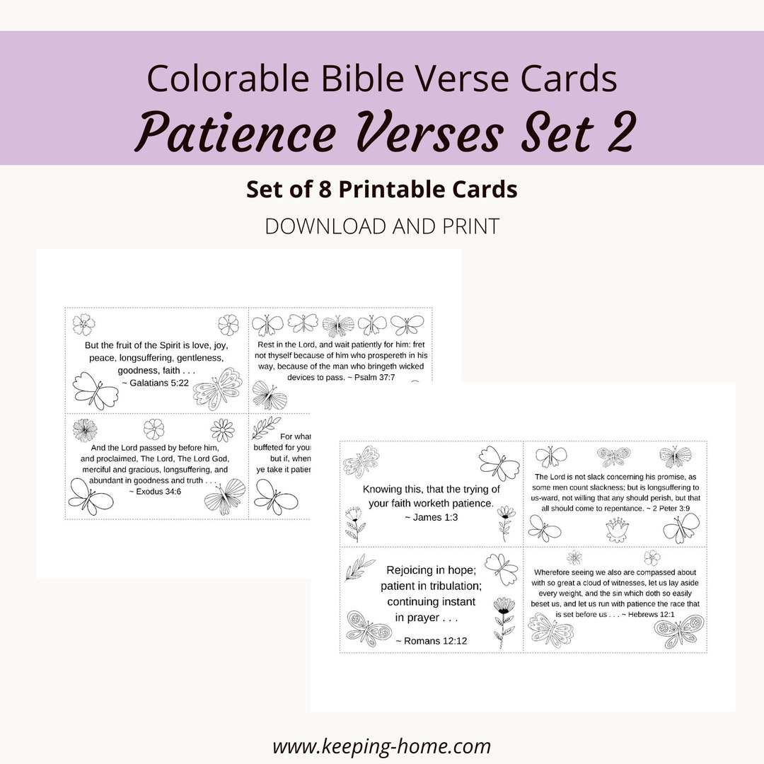 Patience Verses Bible Verse Cards | Set 2, 8 Verses | Colorable ...