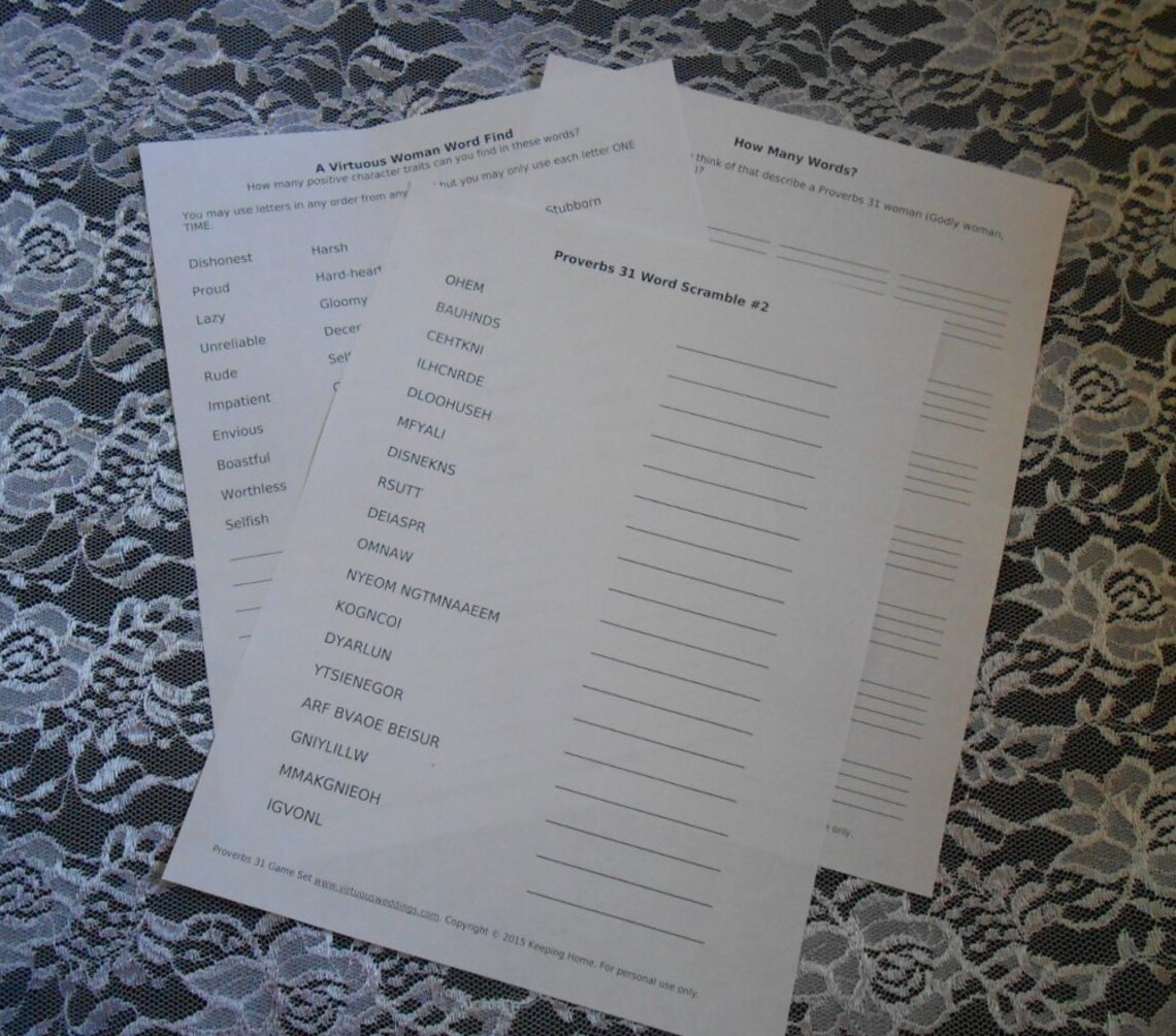 Proverbs 31 Bridal Shower Games and Activities, Printable - Etsy