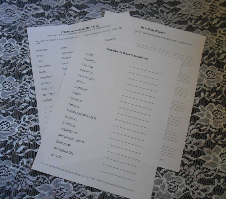 Proverbs 31 Bridal Shower Games and Activities, Printable - Etsy