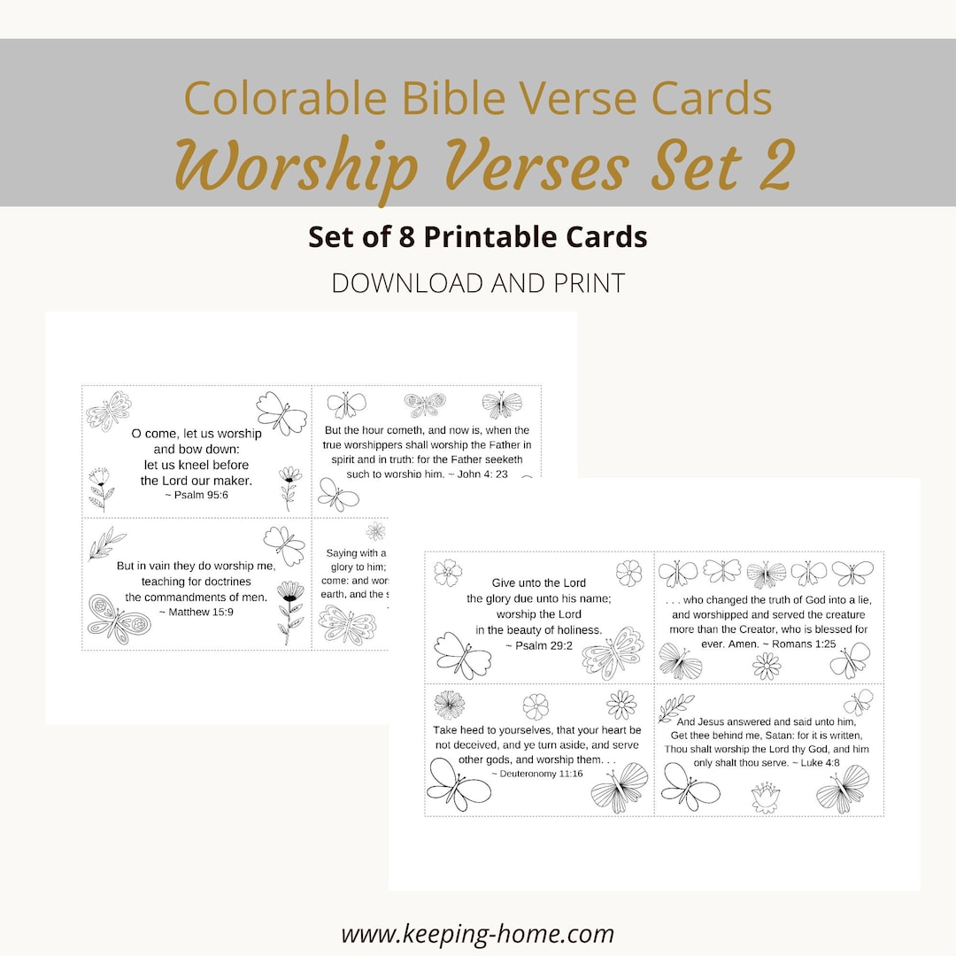 Worship Verses Bible Verse Cards | Set 2, 8 Verses | Colorable ...
