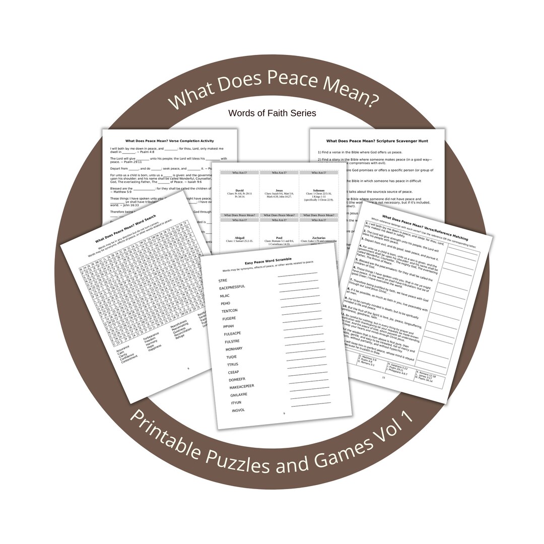 Printable Bible Games Set | Peace Puzzles and Games Vol 1 | What Does ...