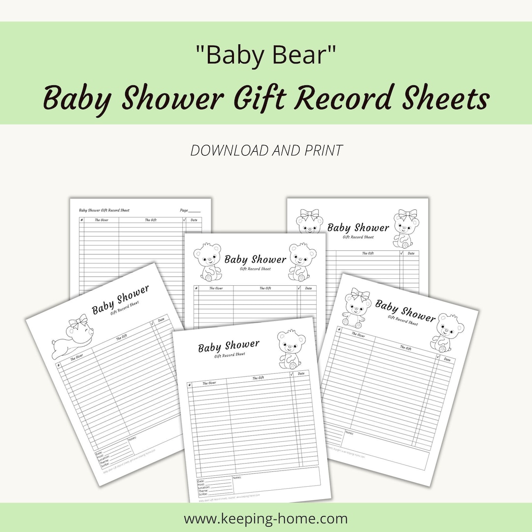 Baby Shower Gift Record Sheet | "baby Bear" | Printable | PDF, Letter ...