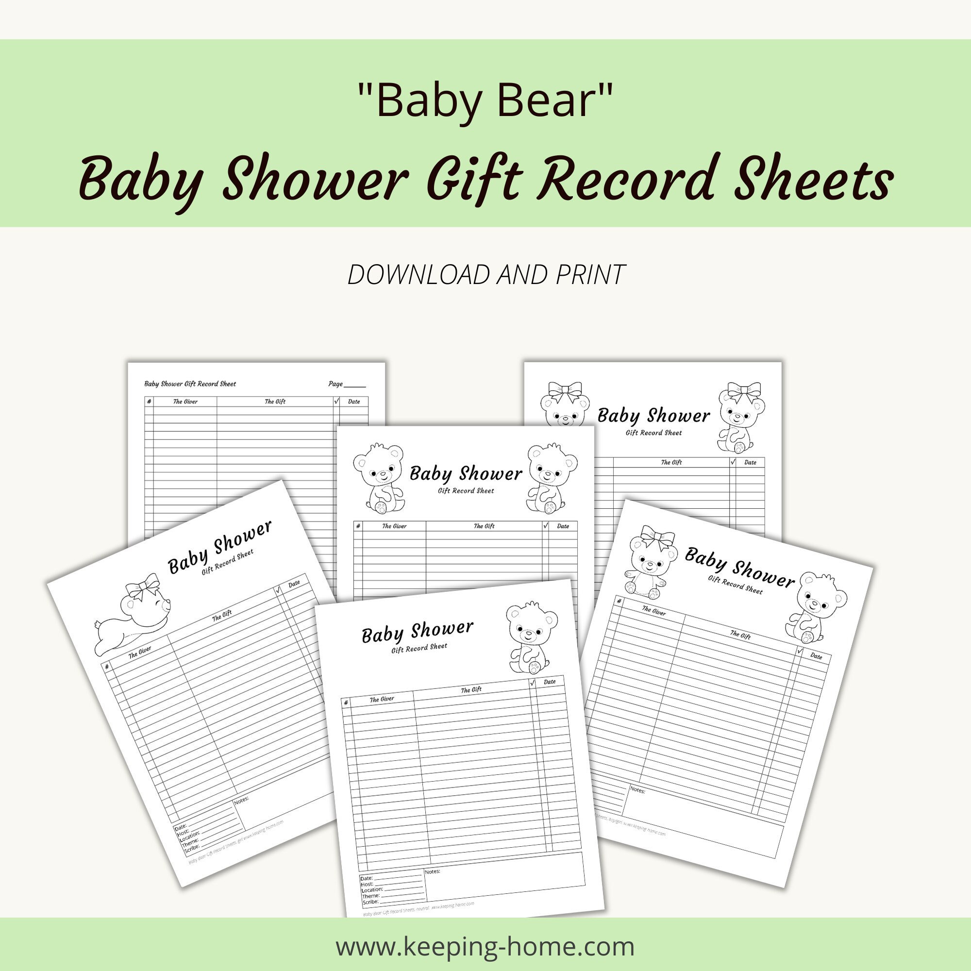 Baby Shower Gift Record Sheet | "baby Bear" | Printable | PDF, Letter ...