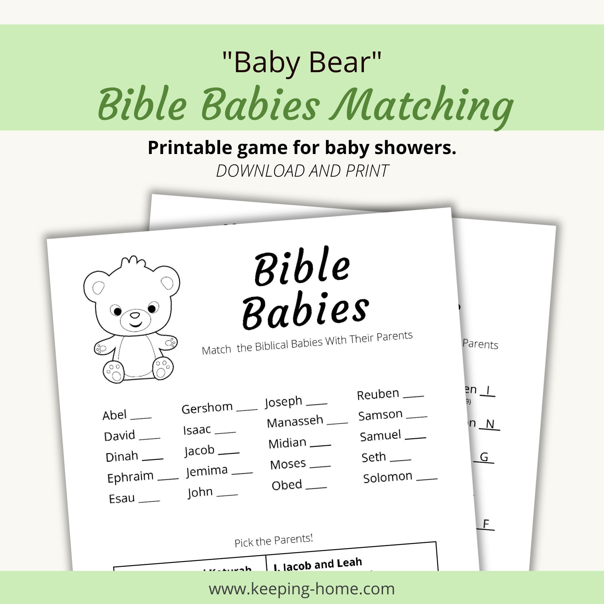 Bible Babies Printable Matching Baby Shower Game | "baby Bear" | PDF ...
