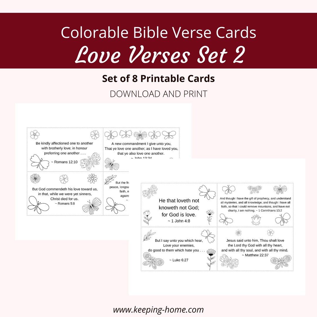 Love Verses Bible Verse Cards | Set 2, 8 Verses | Colorable Butterflies ...
