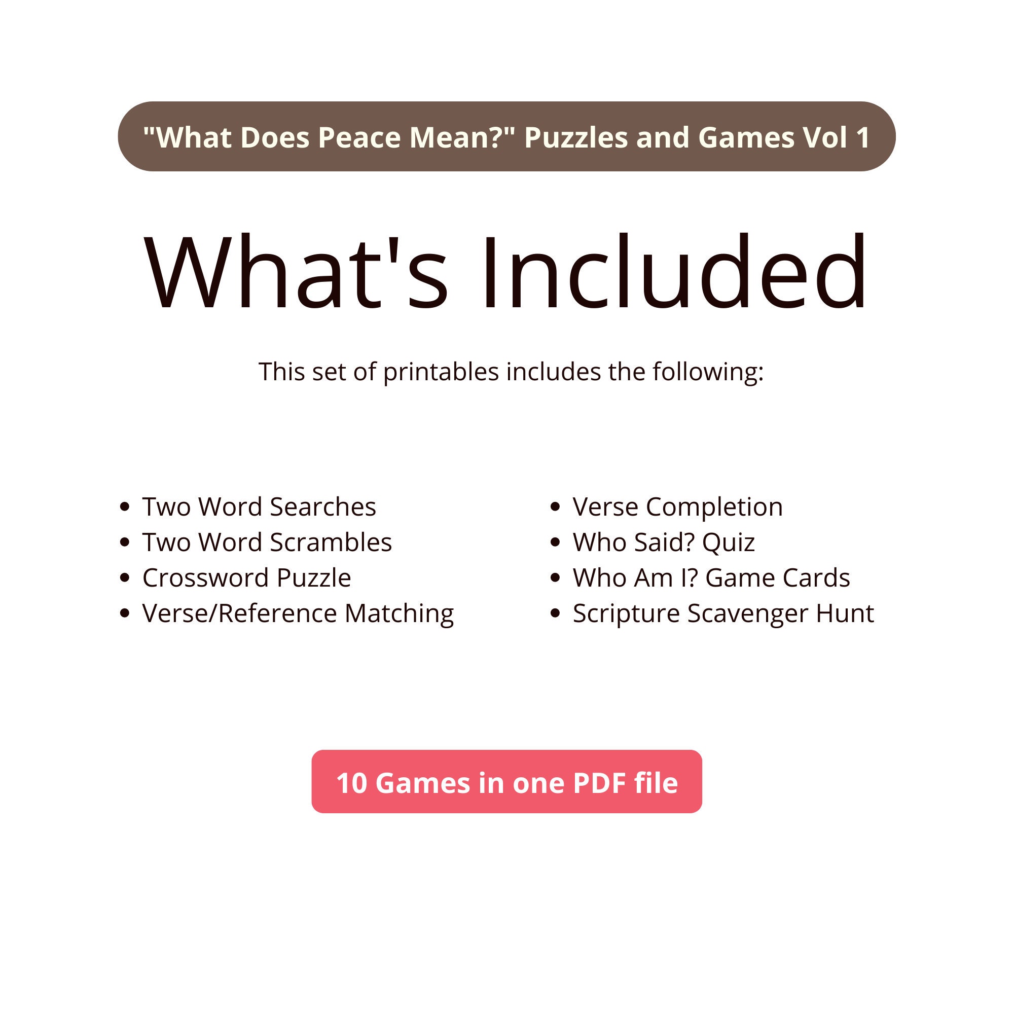 Printable Bible Games Set | Peace Puzzles and Games Vol 1 | What Does ...