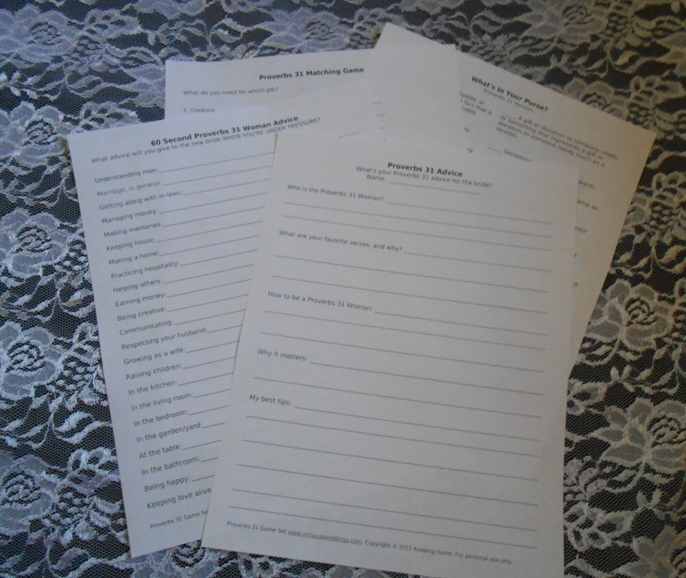 Proverbs 31 Bridal Shower Games and Activities, Printable - Etsy