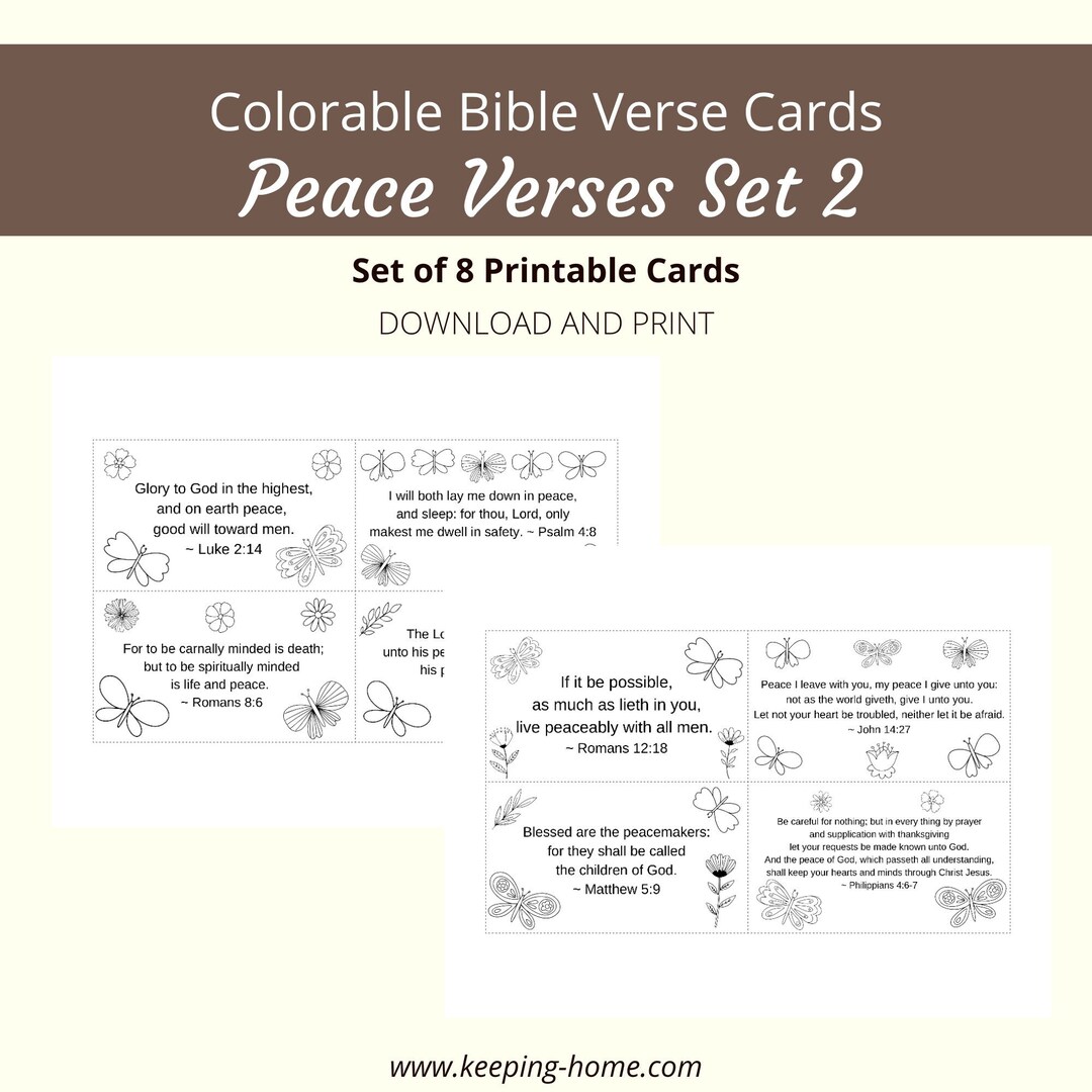 Peace Verses Bible Verse Cards | Set 2, 8 Verses | Colorable Butterfly ...
