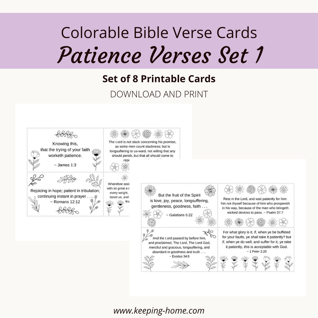 Patience Verses Bible Verse Cards | Set 1, 8 Verses | Colorable Floral ...