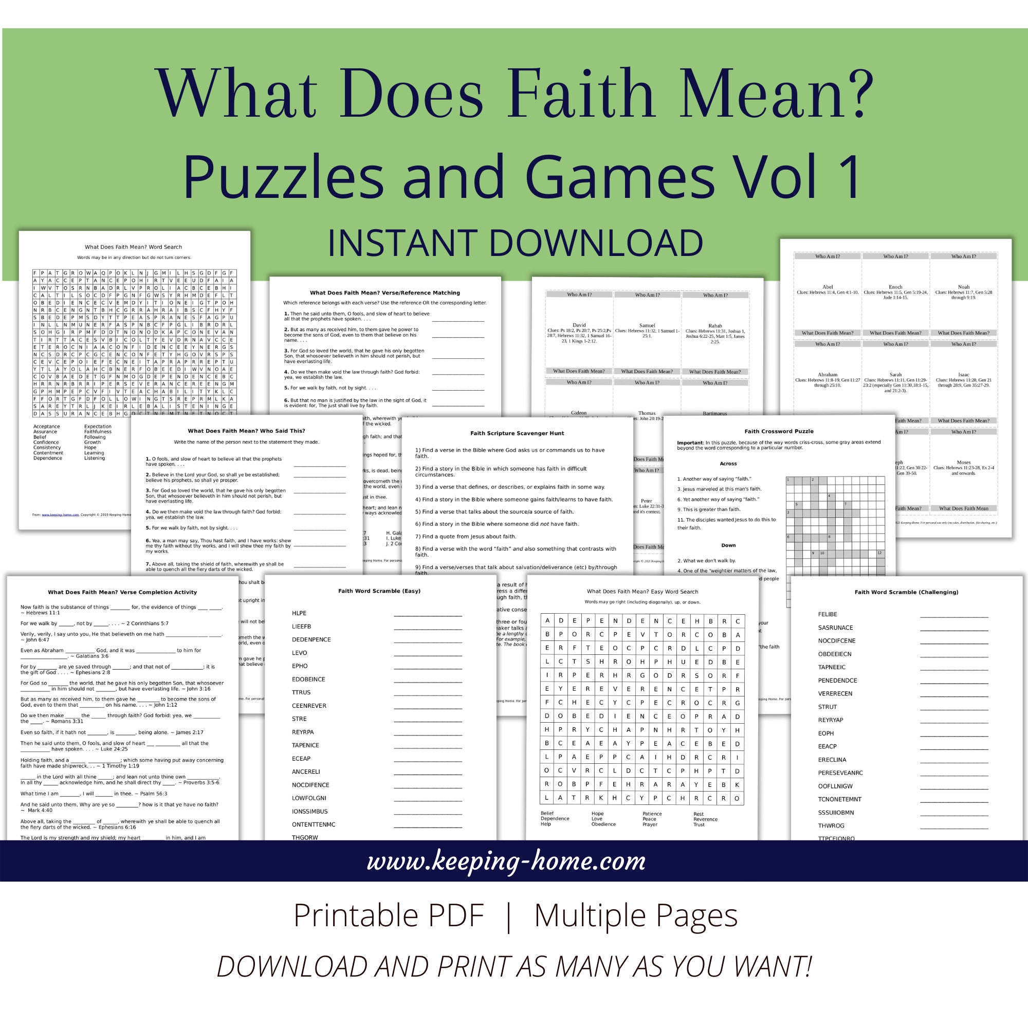 Printable Bible Games Set | Faith Puzzles and Games Vol 1 | What Does ...