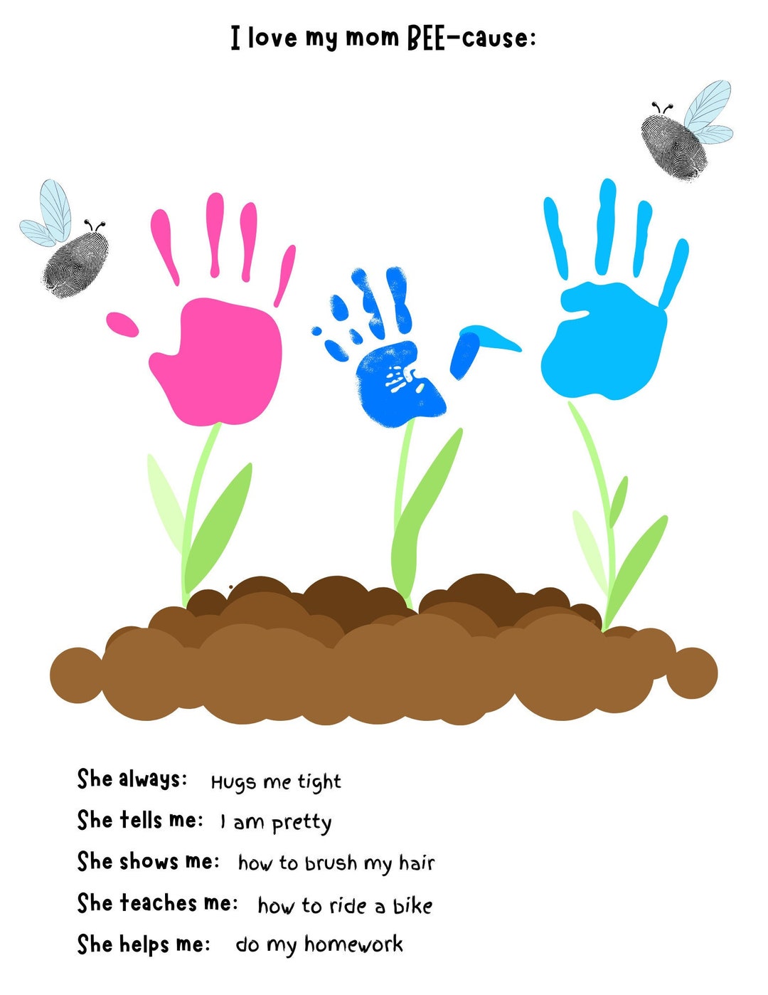Mother's Day Garden Handprint Printable Digital Download - Etsy