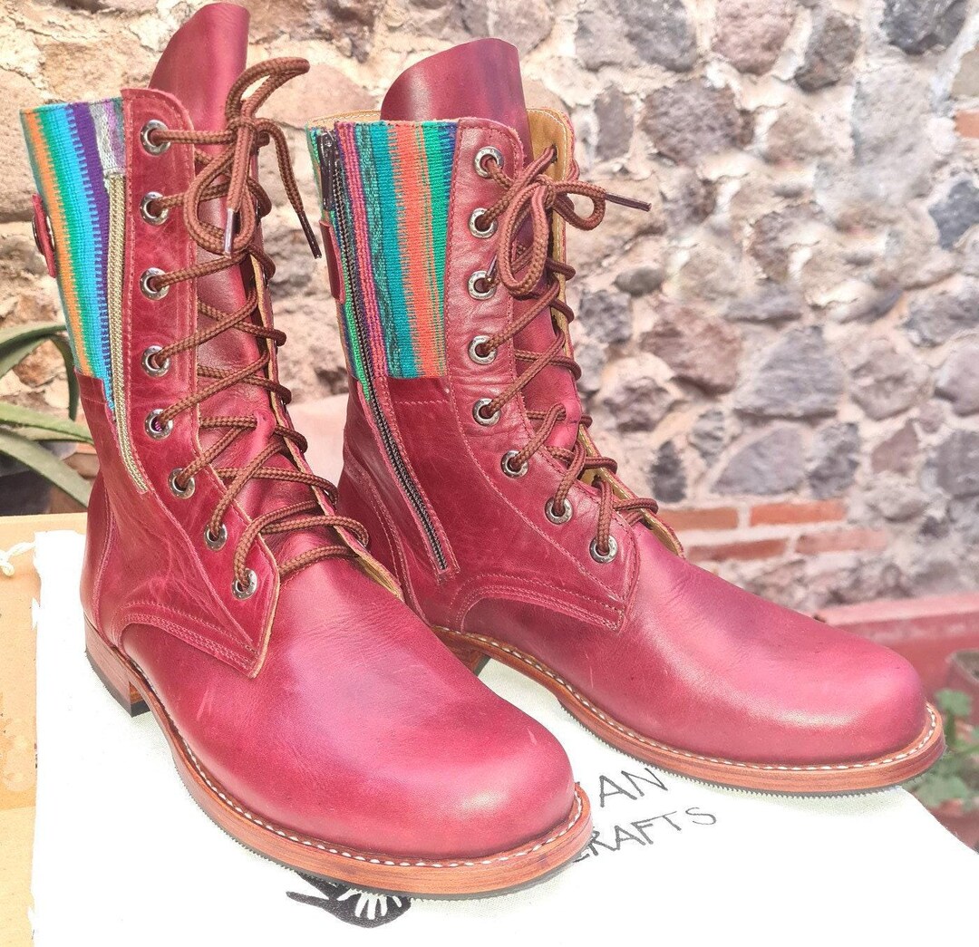 Custom Guatemalan Leather Lace up Boots: Authentic Mayan Design - Etsy