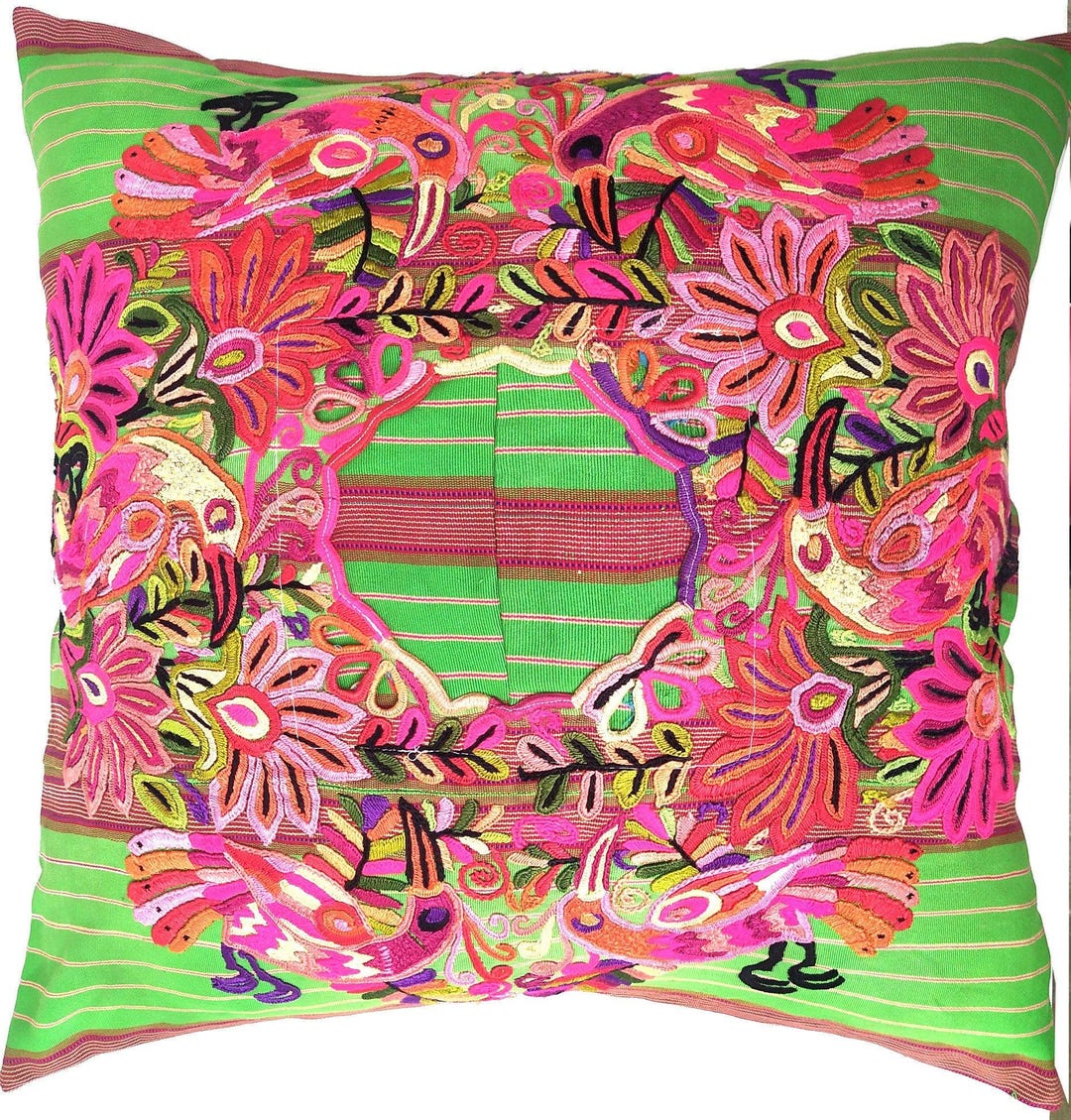 Cotton Guatemala Hand Embroidery -eagles & Floral- Huipil Pillow Case ...