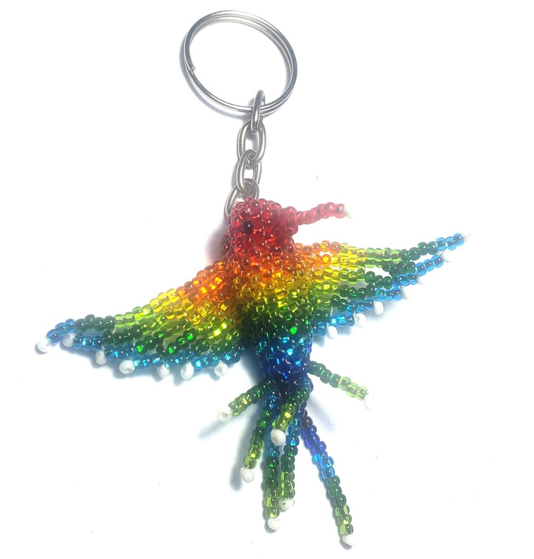 Beaded RAINBOW HUMMINGBIRD Key Ring, Czech Glass Bird Lover Gift - Etsy
