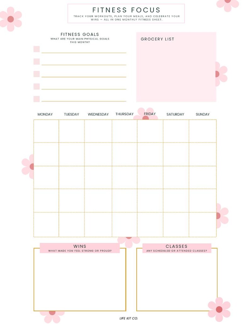 Fitness Planner Printable – Monthly Workout & Goal Tracker PDF – Gym ...