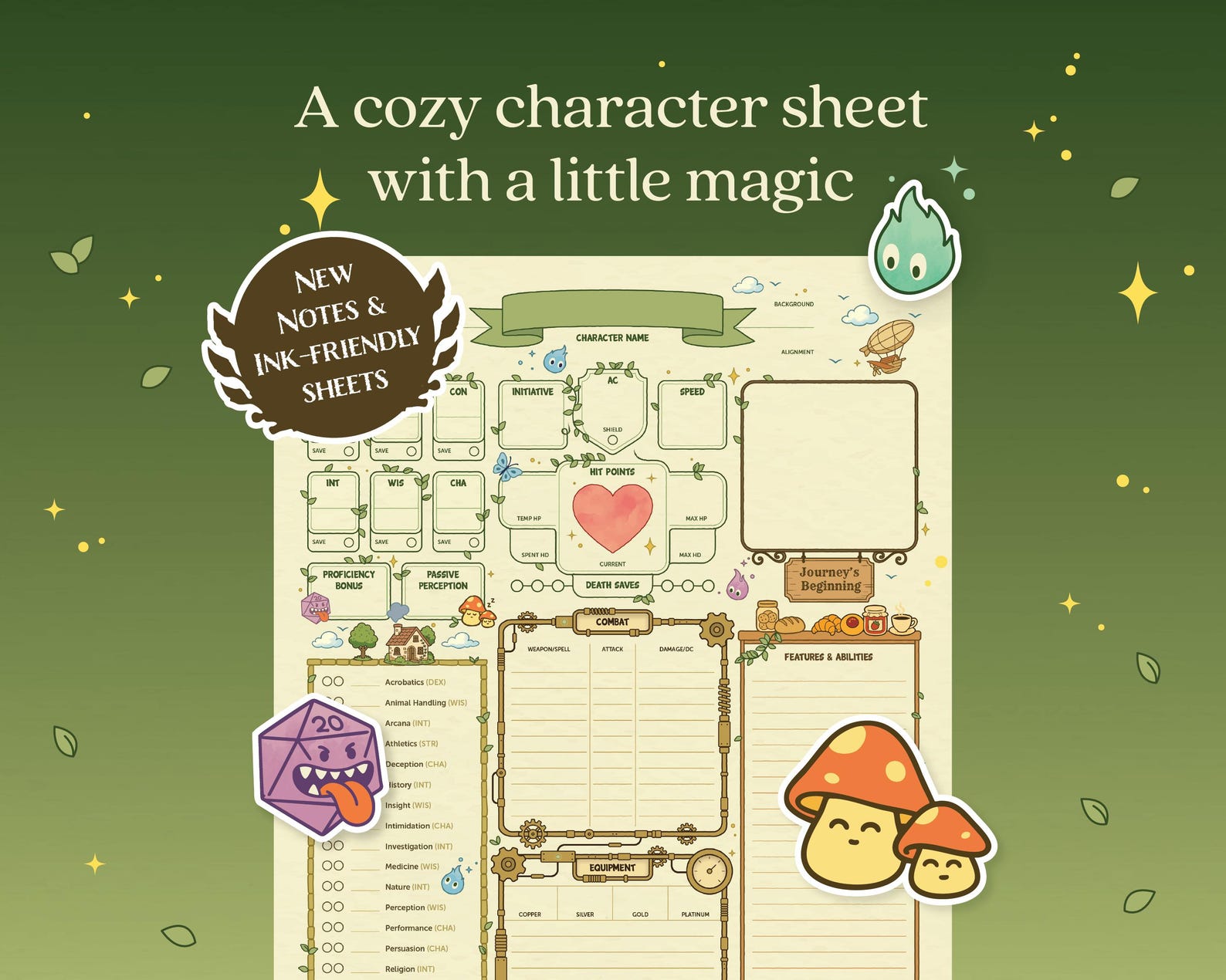 Cute Cozy Dnd Character Sheet Printable PDF – Cottagecore Theme – D&D ...