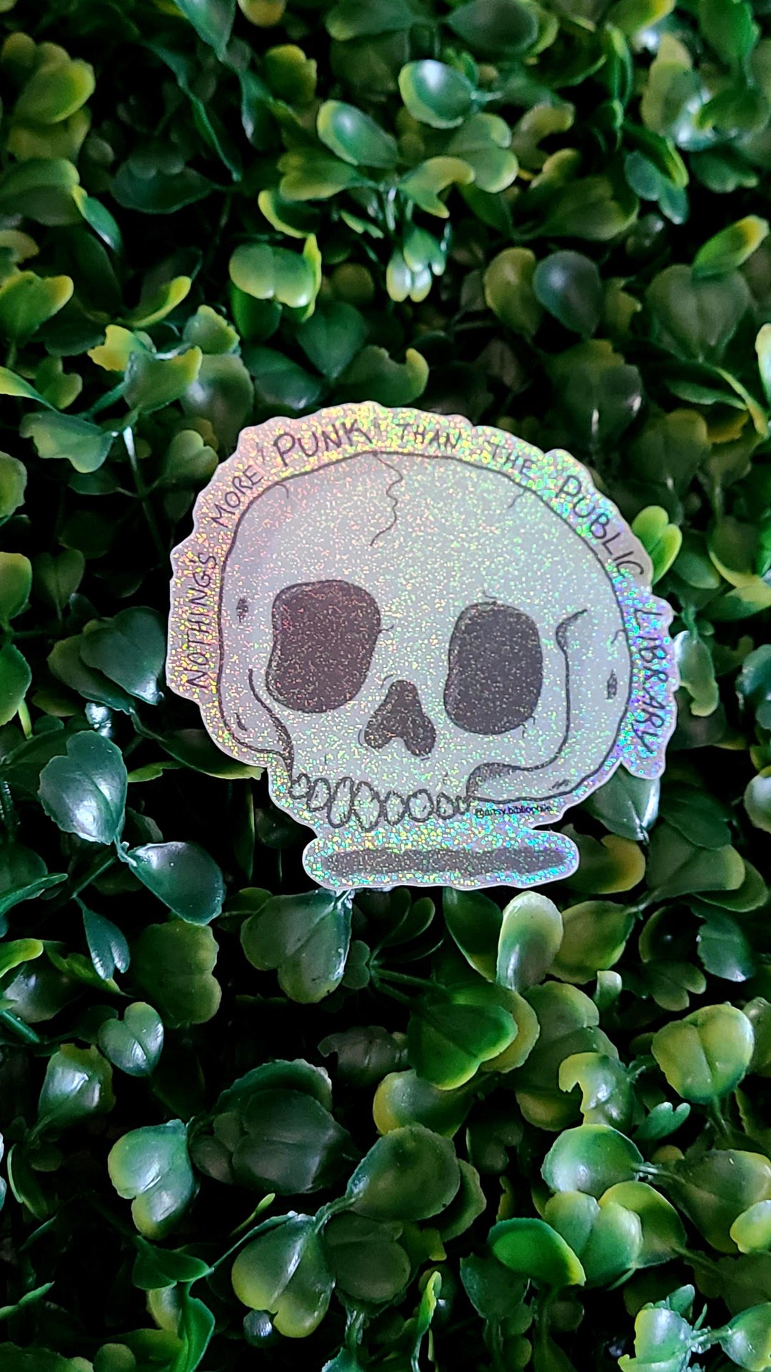 Vinyl Sticker | Punk Library Skull | Glitter Sticker | Librarian Gift ...