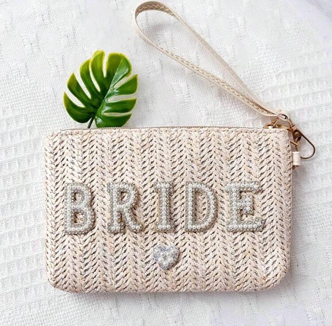 Bride Straw Clutch – Pearl Beaded Wedding Bag for Bride – Bridal Gift ...