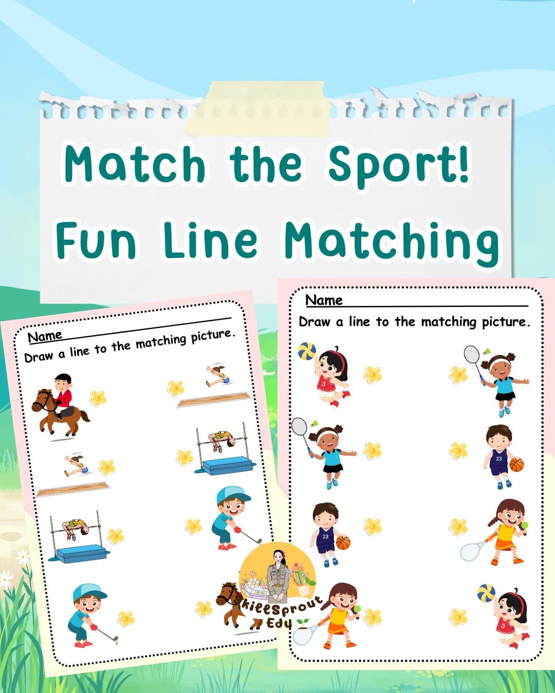 Sports Matching Worksheets – A4 Printable Line Matching Activities for ...
