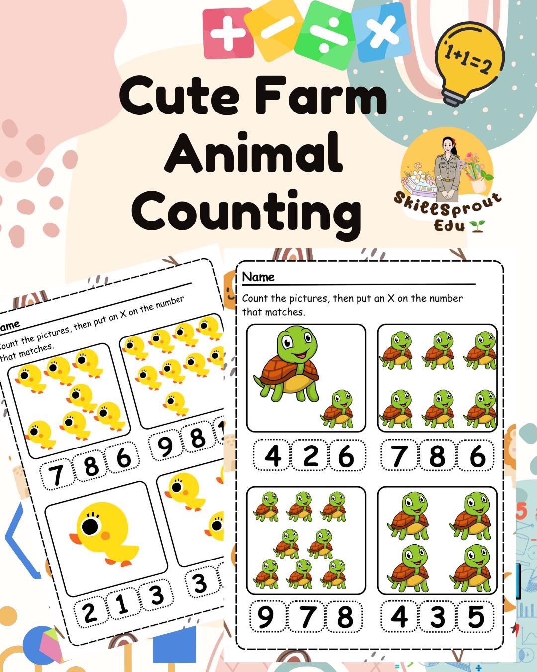 Farm Animal Counting Worksheets: Preschool Number Recognition (A4 ...