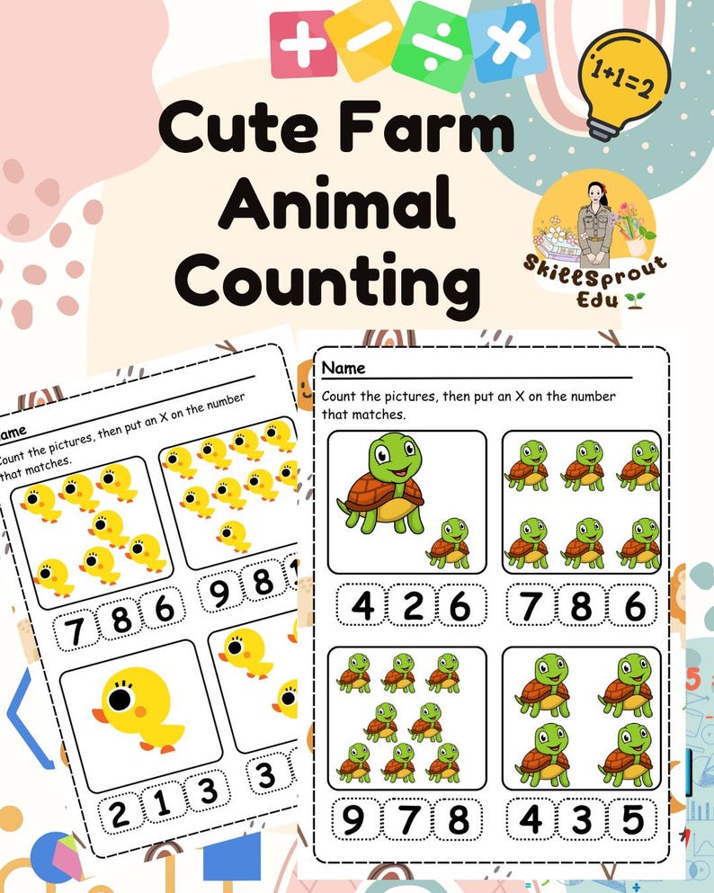 Farm Animal Counting Worksheets: Preschool Number Recognition (A4 ...