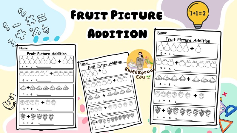 Fruit Picture Addition Worksheet – Preschool & Kindergarten Math ...