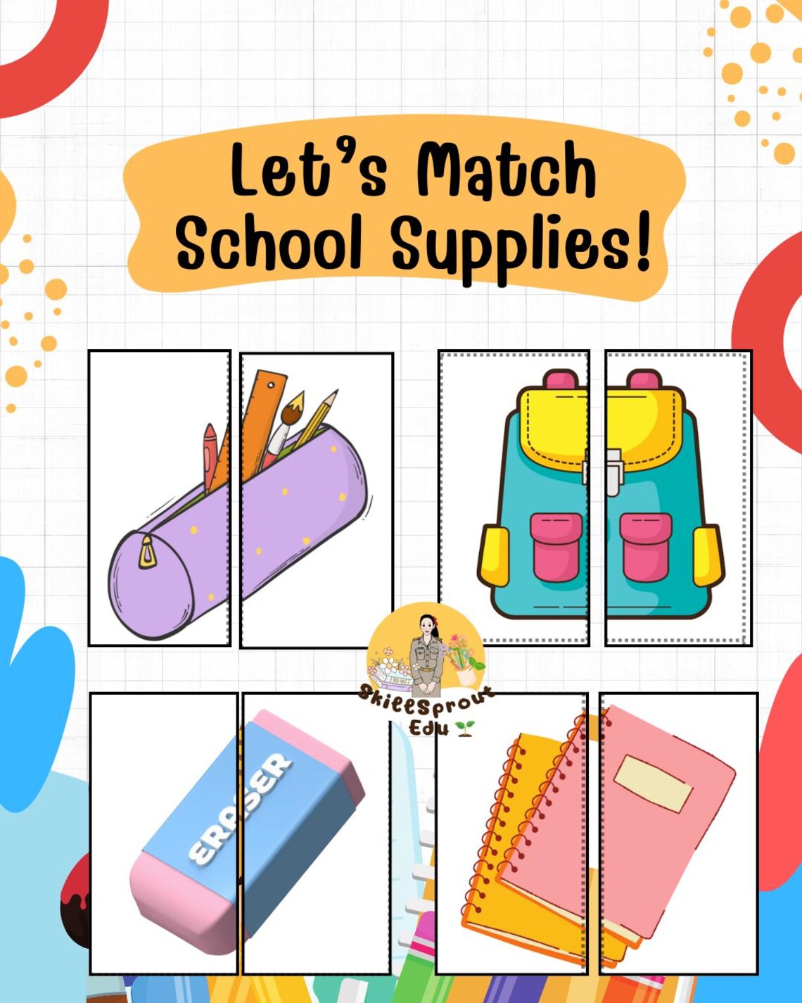 School Supplies Matching Game: Montessori Toddler Activity (PDF ...