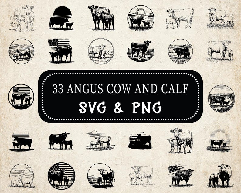 Angus Cow & Calf SVG PNG Bundle: Farm Animal Clipart (digital Download ...