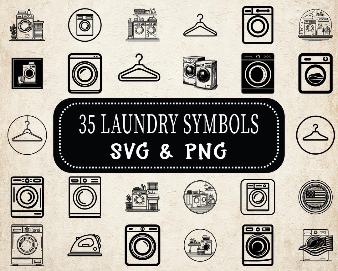 Laundry Symbols Svg Png Bundle, Washing Care Icon Clipart, Ironing ...