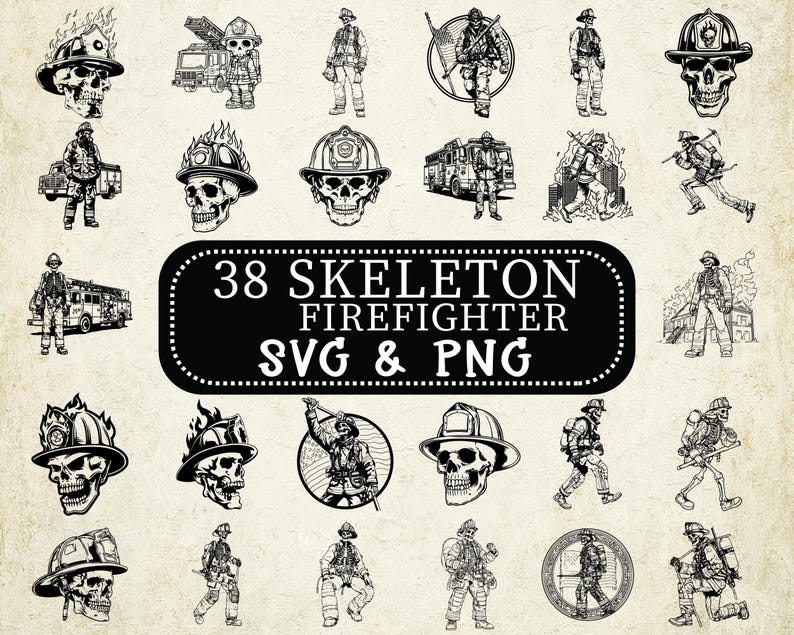 Skeleton Firefighter SVG Clipart: Skull Silhouette, Fire Rescue Decal ...