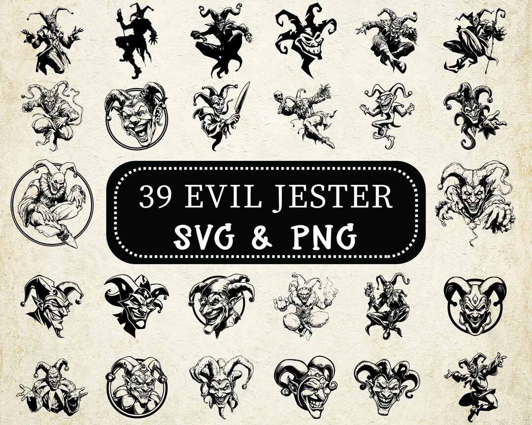 Evil Jester SVG Bundle: Gothic Horror Clipart, Halloween Cut File (PNG ...