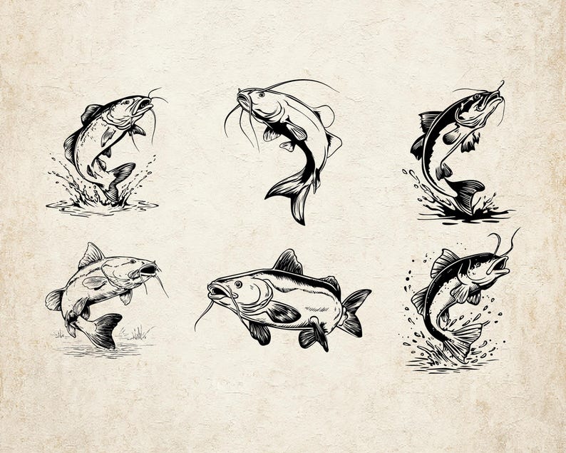 Catfish SVG Bundle: Fishing Clipart, Decal, and Silhouette (digital ...