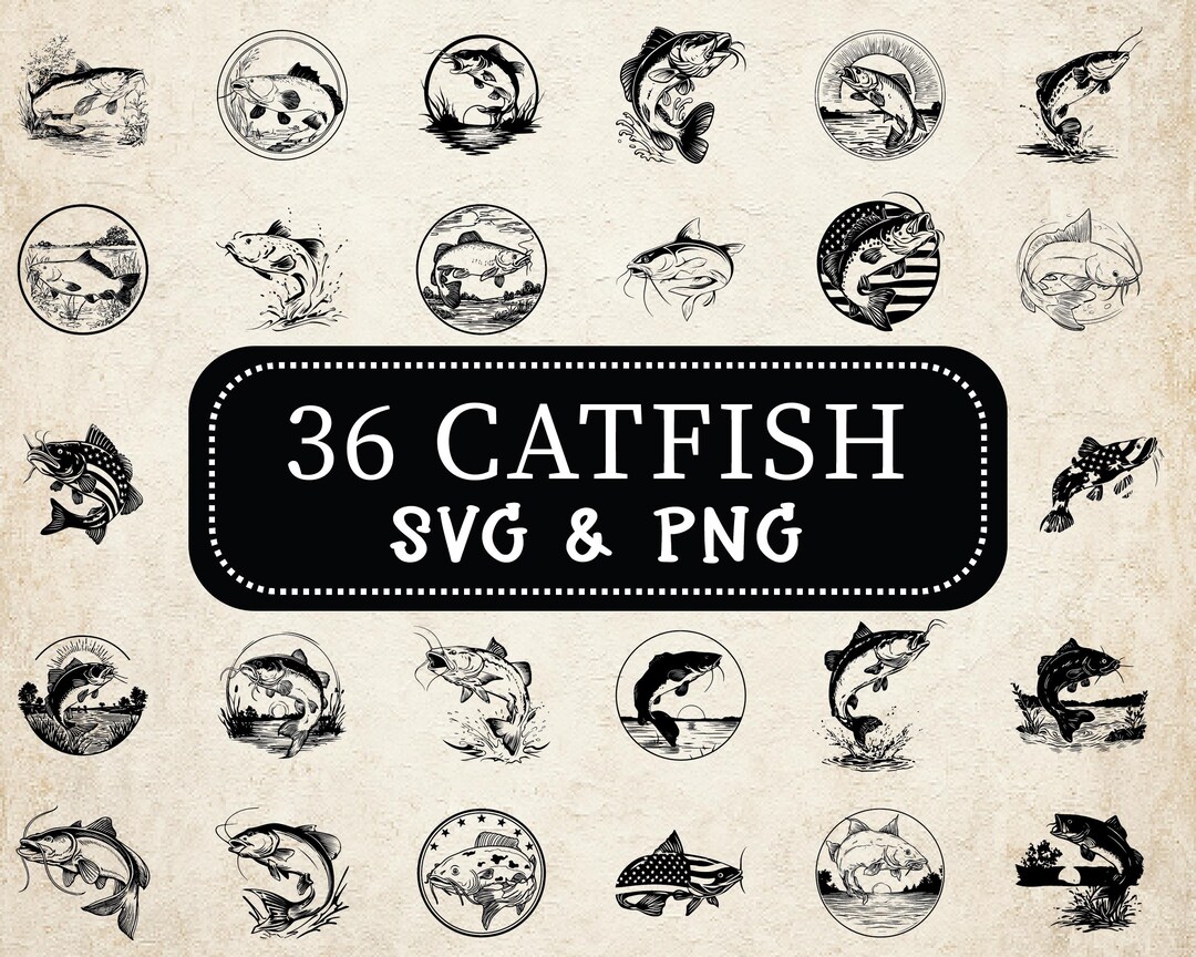 Catfish SVG Bundle: Fishing Clipart, Decal, and Silhouette (digital ...