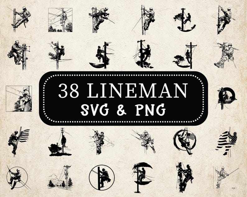 Lineman SVG PNG Bundle, Electrical Worker Silhouette (digital Download ...