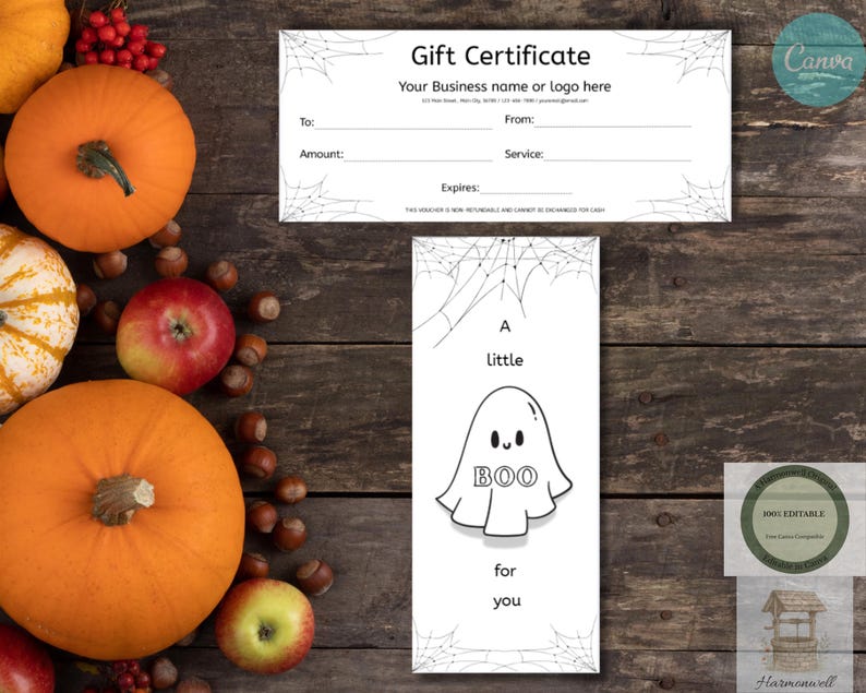 Editable Halloween Gift Certificate & Thank You Card Canva Template ...