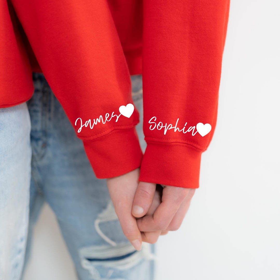 Custom Name and Heart Couples Sleeve Print Sweatshirt, Personalized ...