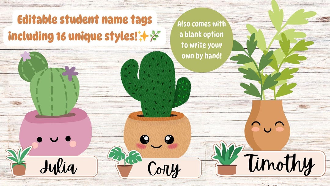 Editable Plant-themed Name Tags for the Classroom – Canva + PDF - Etsy