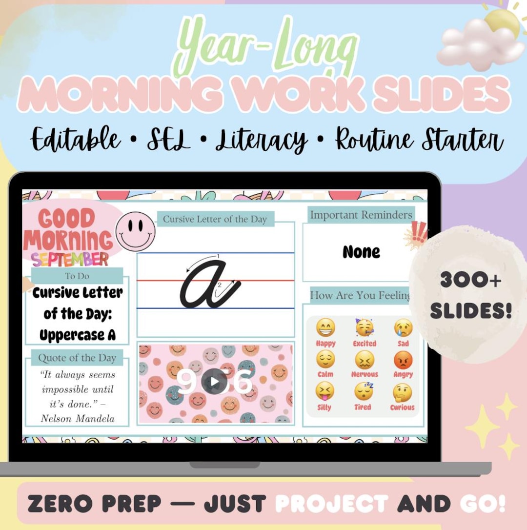 Year-long Morning Work Slides | Editable Canva Template | Daily SEL ...