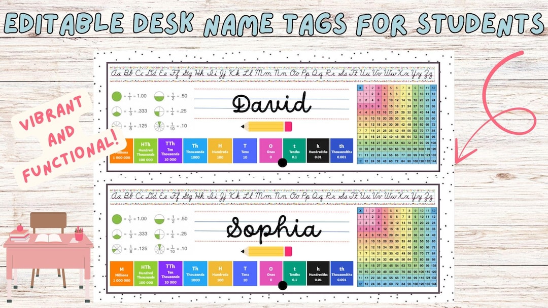 Editable Desk Name Tags for Students | | Cursive Desk Nameplates With ...