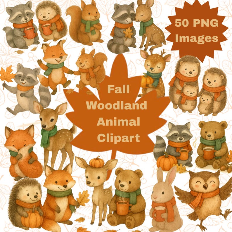 Fall Woodland Animals Clipart Set: 50 PNG Images (digital Download - Etsy