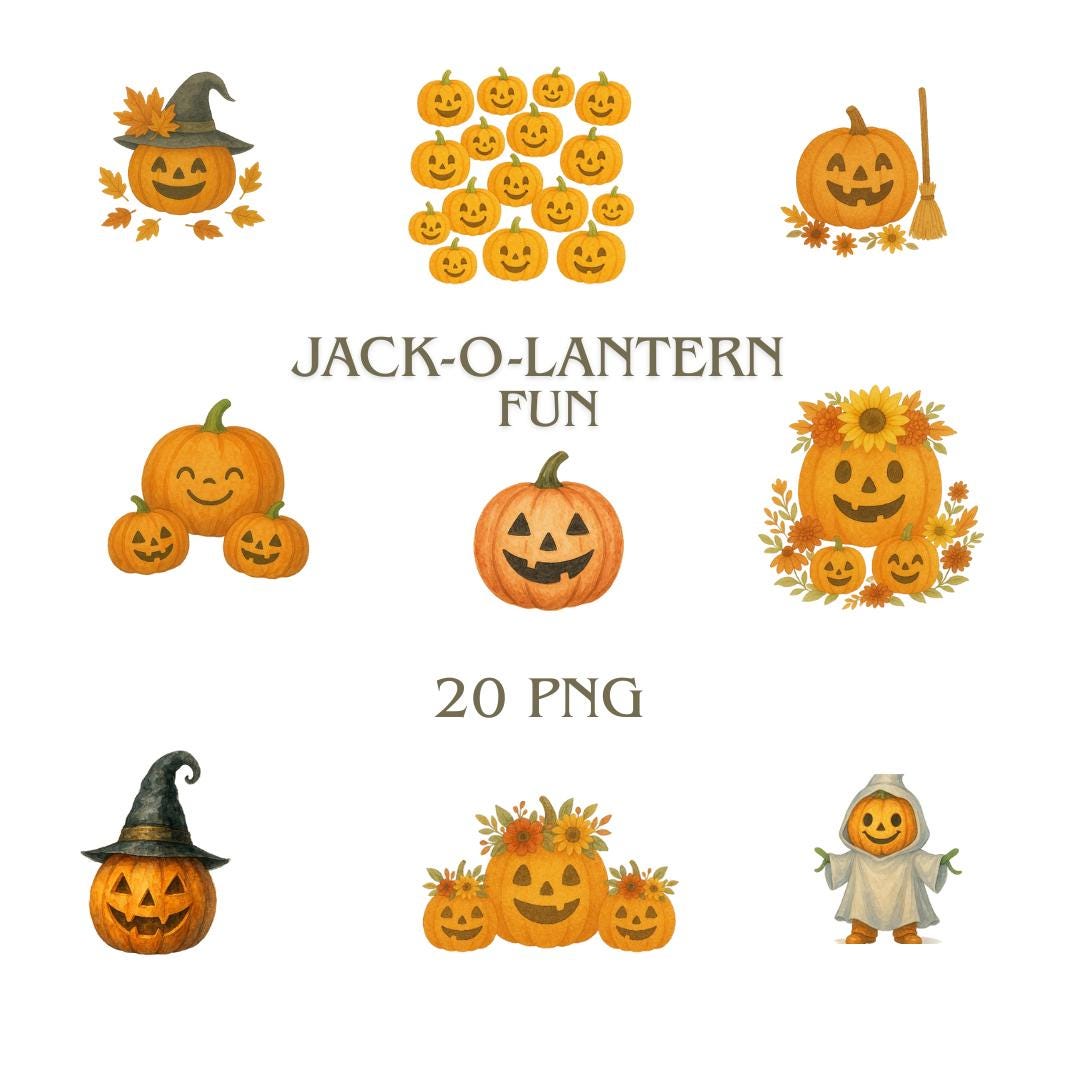 Friendly Jack-o'-lantern PNG Bundle: 20 Halloween Digital Images - Etsy