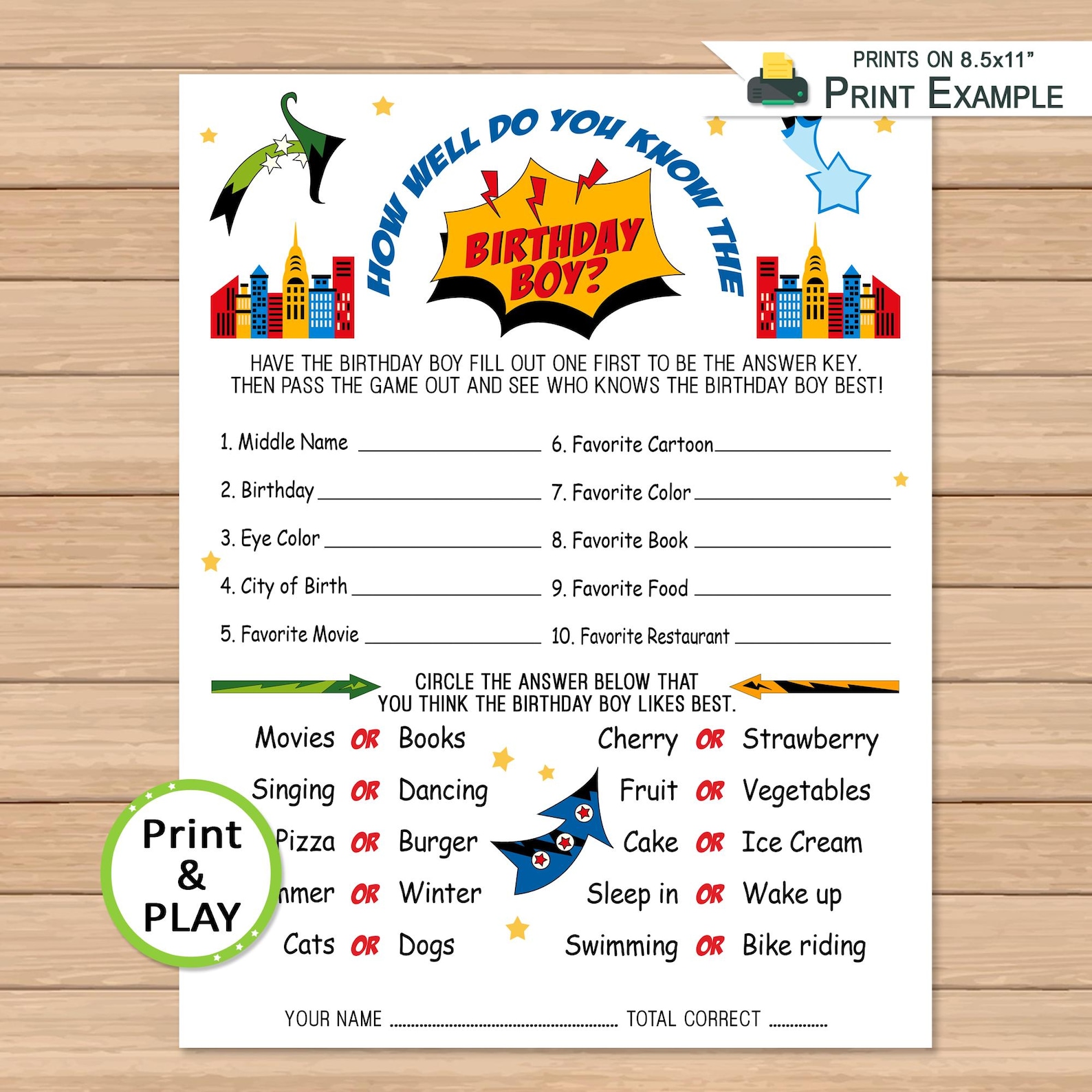 Comic Themed How Well Do You Know the Birthday Boy Printable Game - Etsy