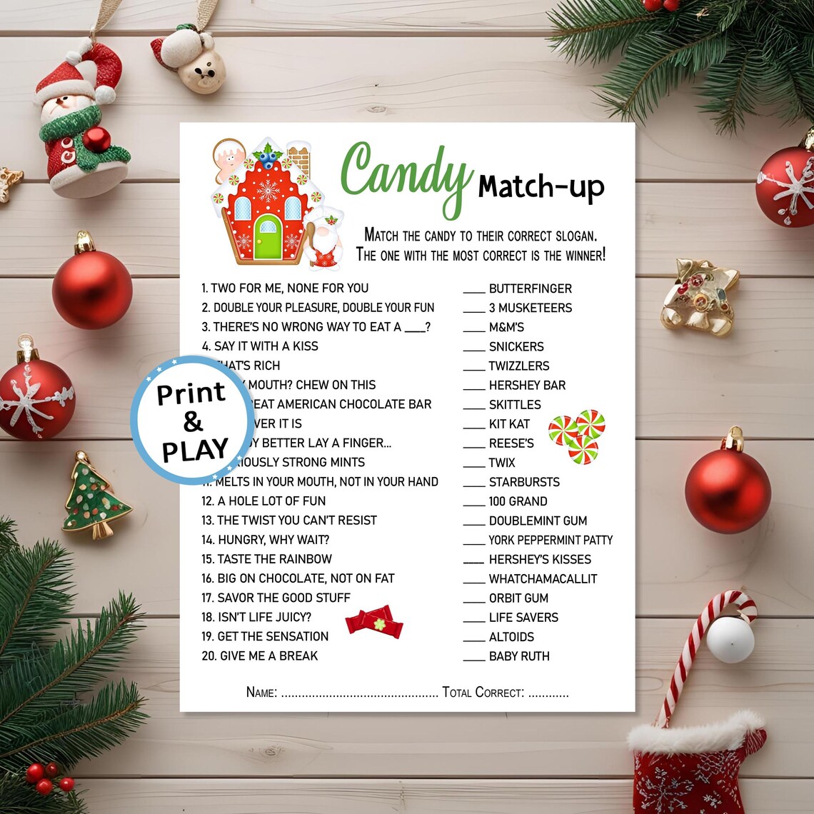 Christmas Candy Match up Game - Holiday Activity (PDF Download) - Etsy