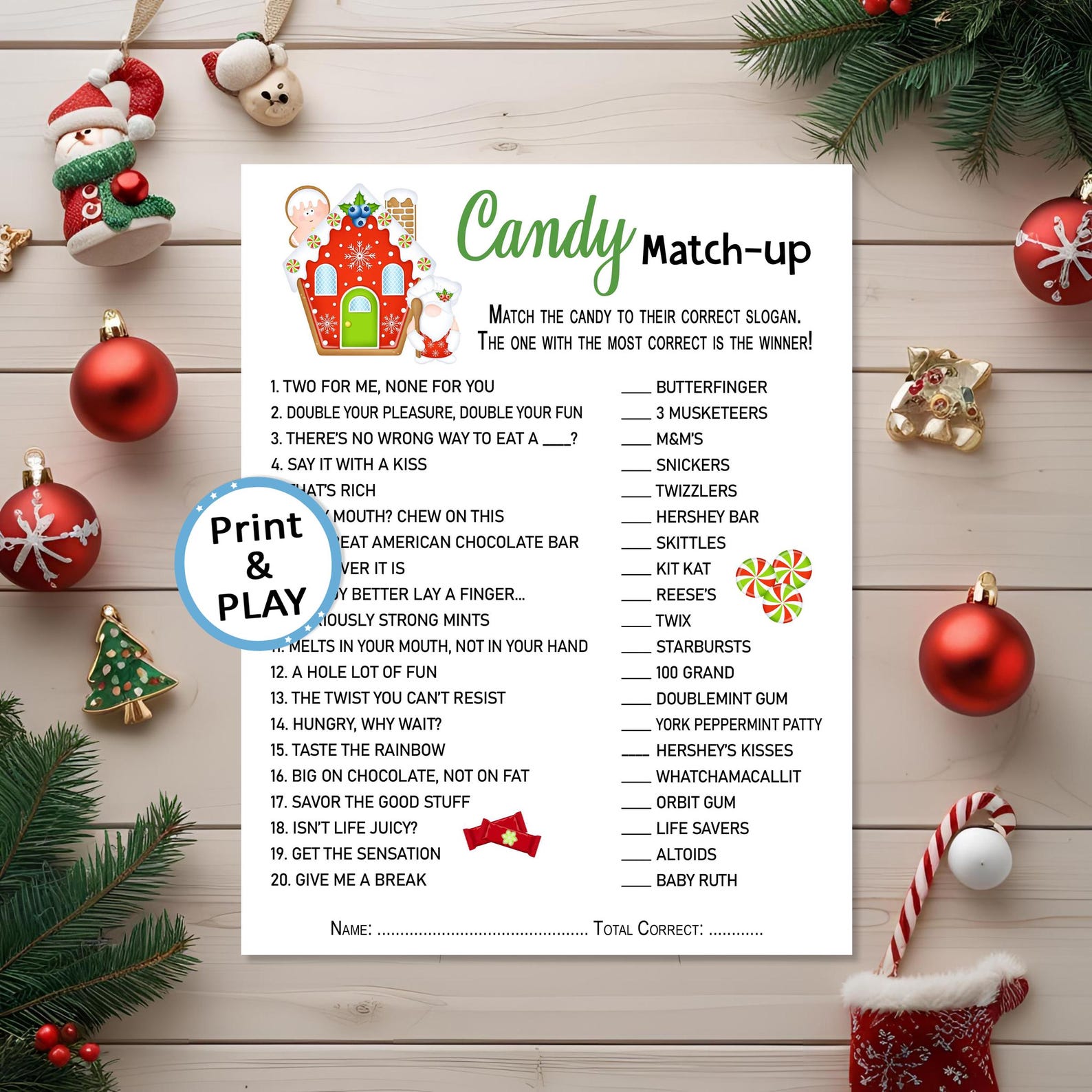 Christmas Candy Match up Game - Holiday Activity (PDF Download) - Etsy