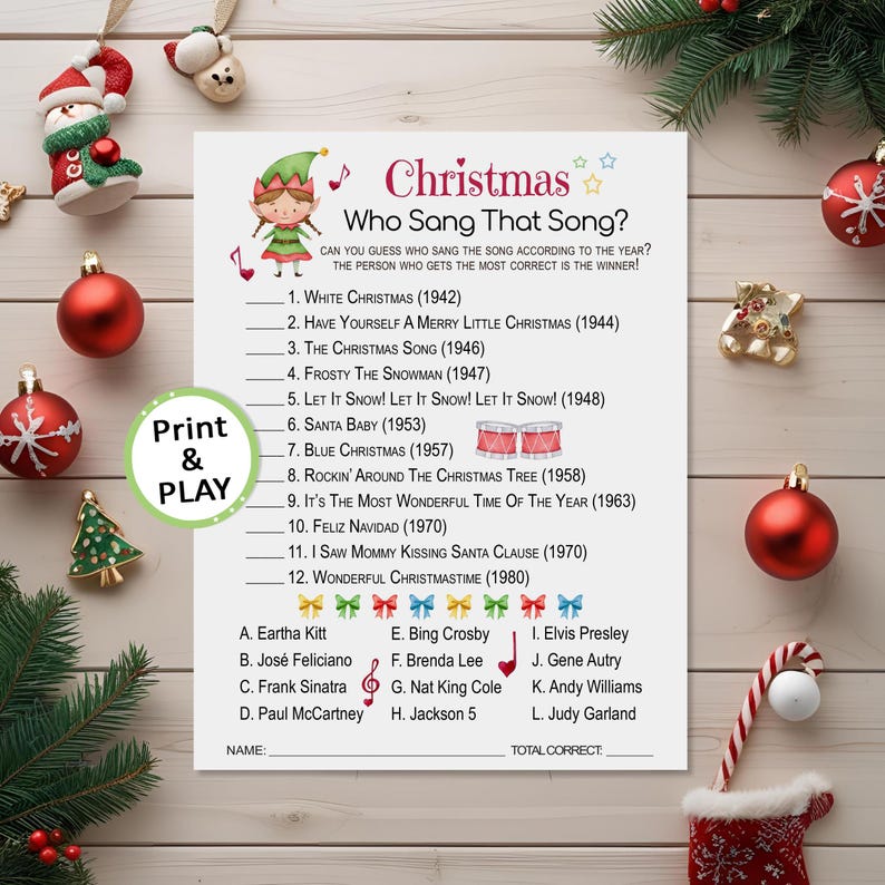 Christmas Who Sang That Song Game - Holiday Activity (PDF Download) - Etsy