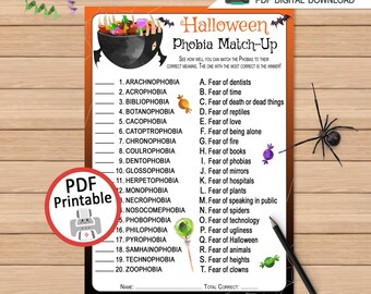 Halloween Printable Phobia Match Game: Spooky Party Icebreaker (PDF ...