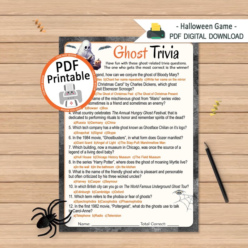 Halloween Ghost Trivia Game: Printable Party Quiz (digital Download PDF ...