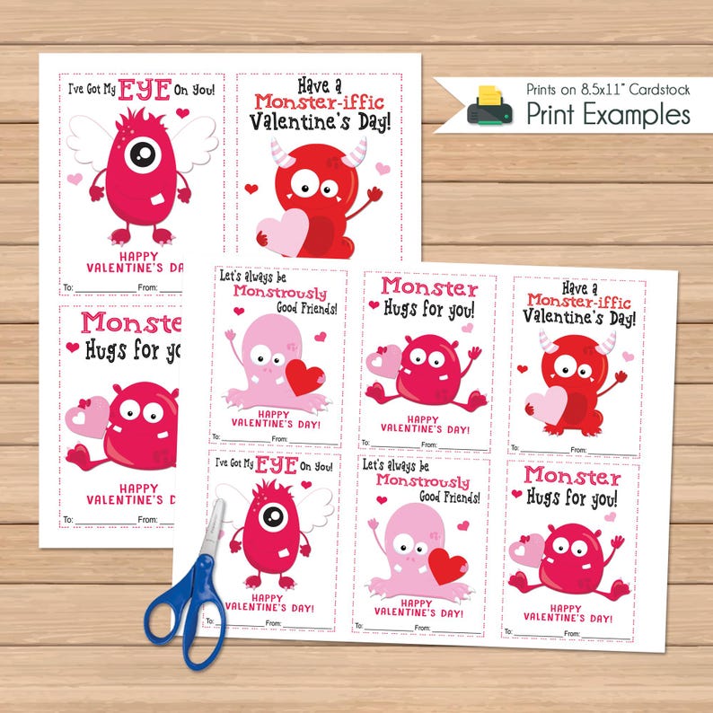 Pink Monsters Valentine Cards - (printable PDF Digital Download) - Etsy