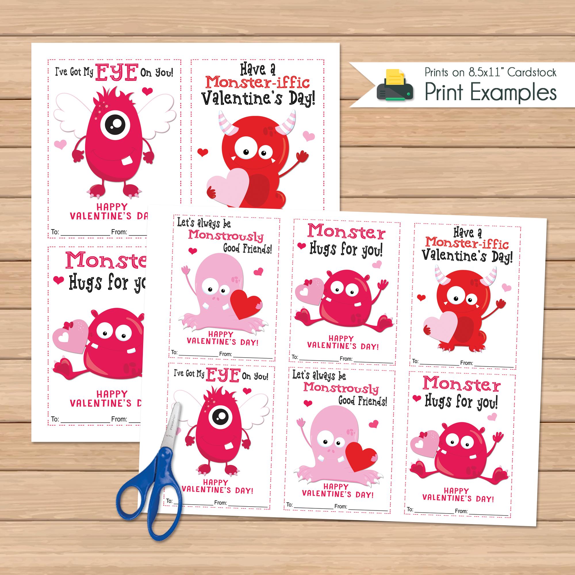 Pink Monsters Valentine Cards - (printable PDF Digital Download) - Etsy