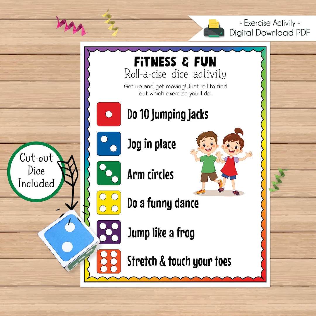 Exercise Dice Game for Kids: Printable Fitness Activity (PDF Digital ...